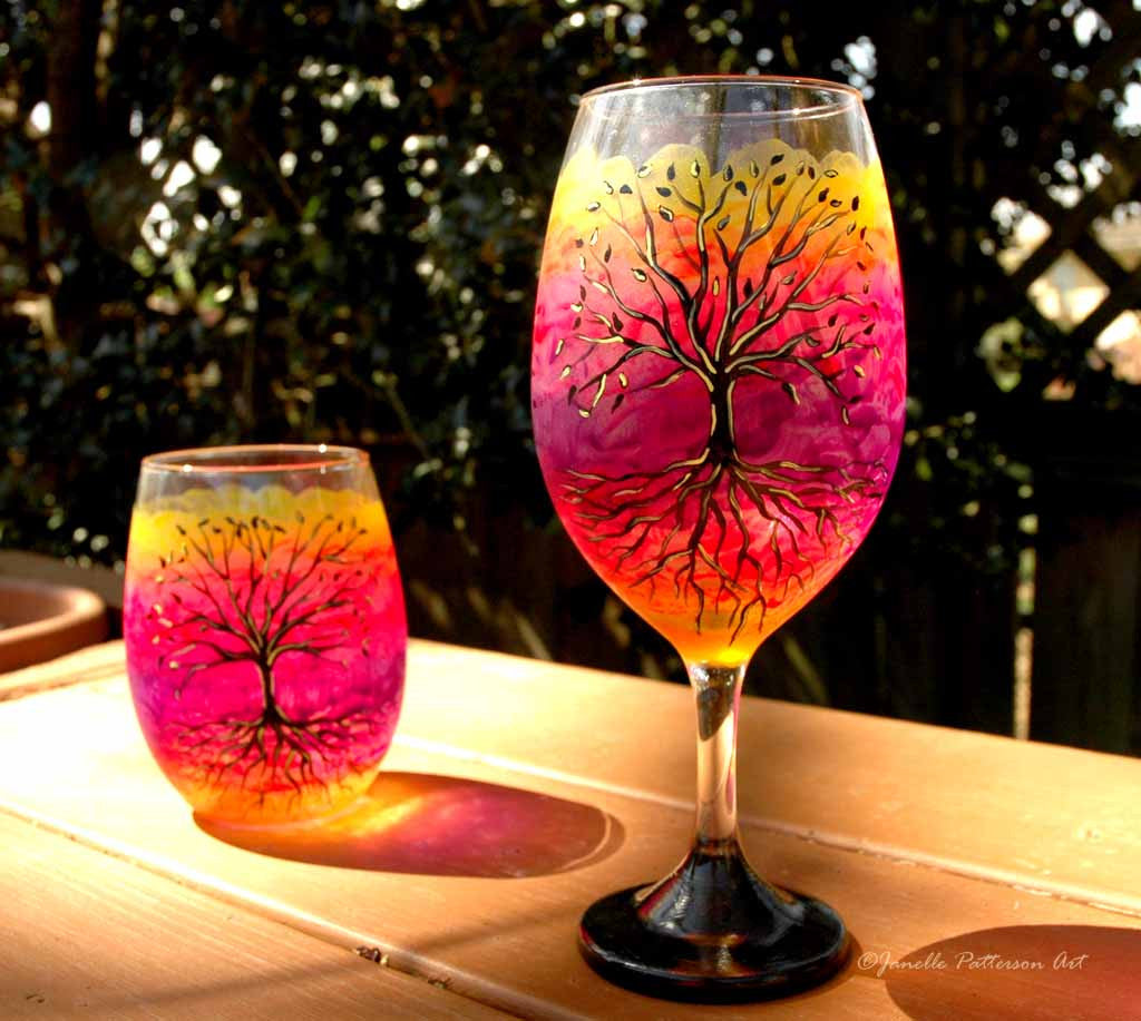 Janelle Patterson Art - Tree of Life Hand Painted Wine Glass