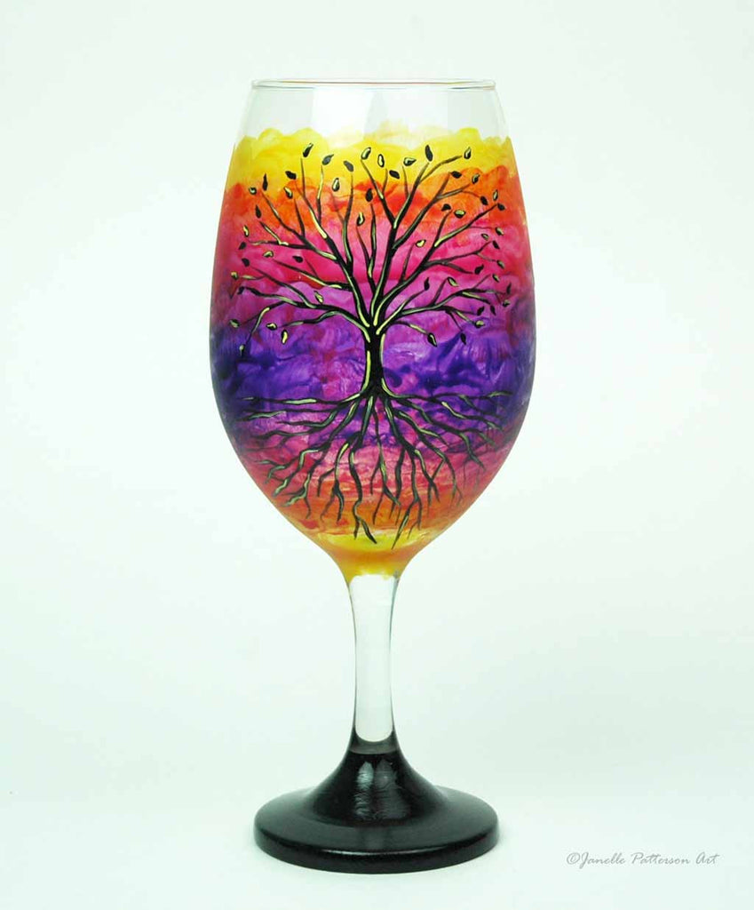 Janelle Patterson Art - Tree of Life Hand Painted Wine Glass