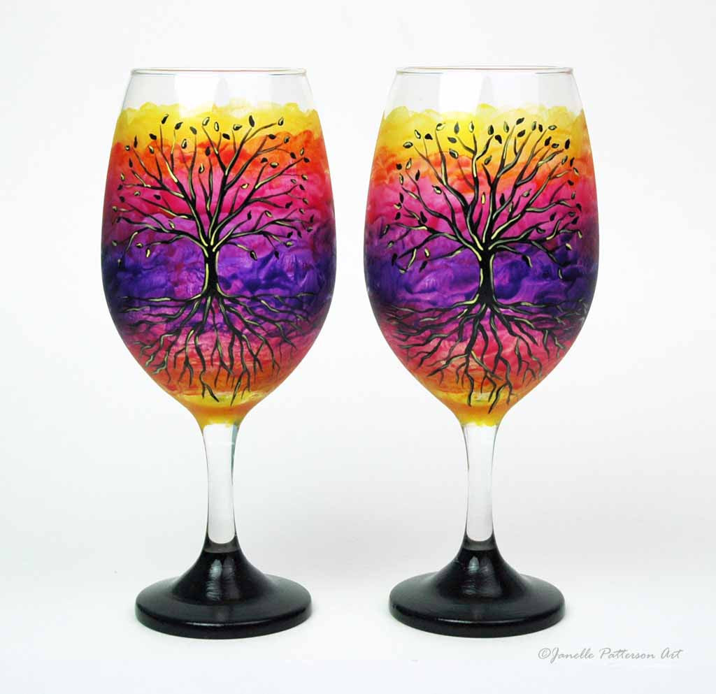 Janelle Patterson Art - Tree of Life Hand Painted Wine Glass